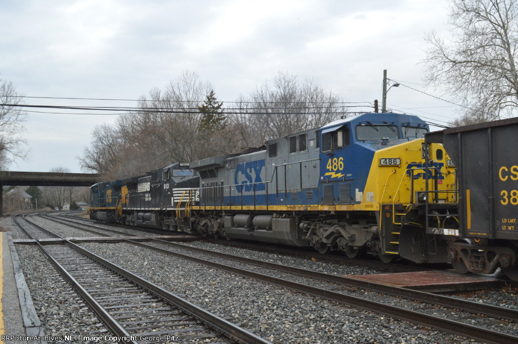Going away view of CSX hopper train going in on the Old Main Line at Saint Denis, MD.